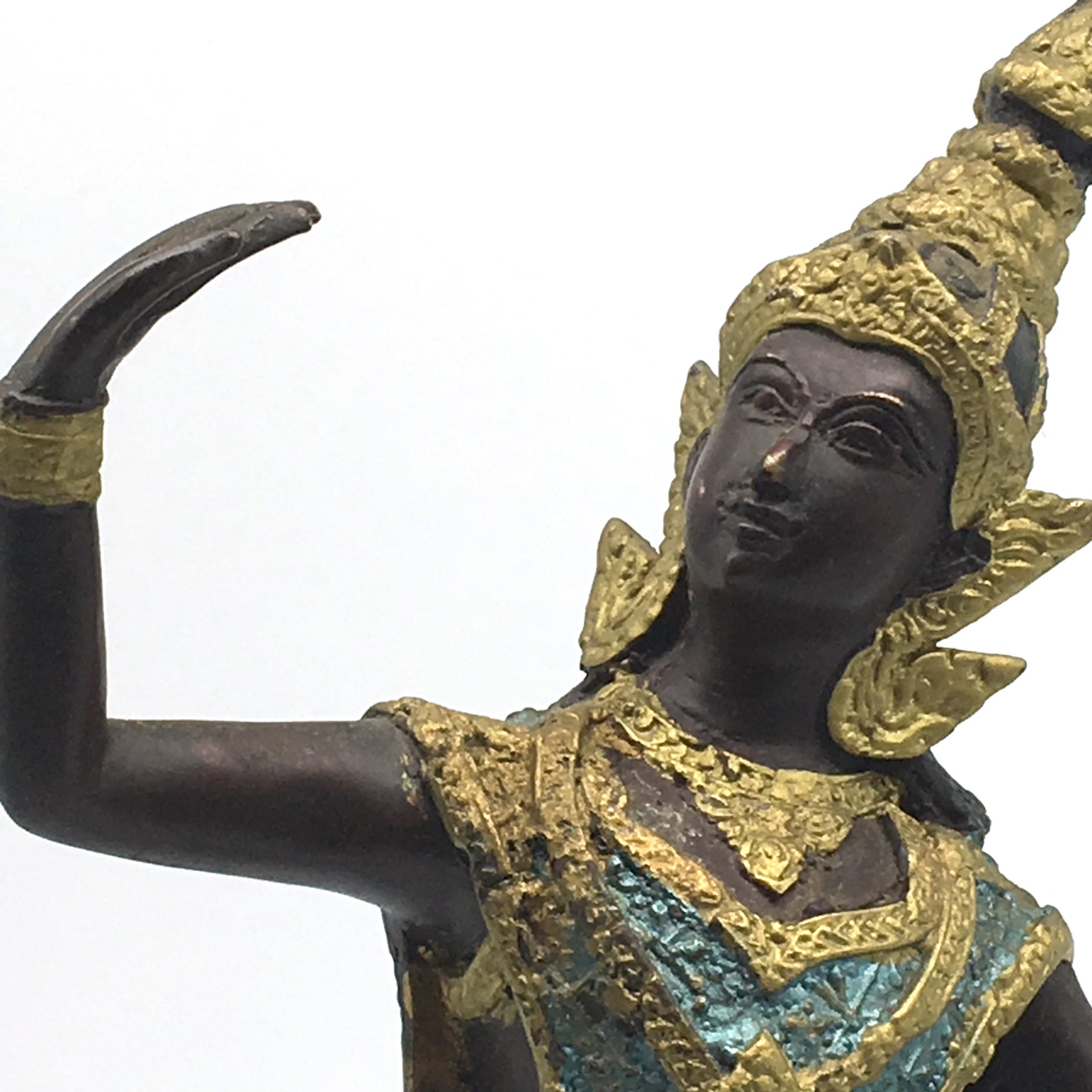 Vintage Gilded Thai Teppanom Temple Guard Dancer Dancing Statue Sculpt ...