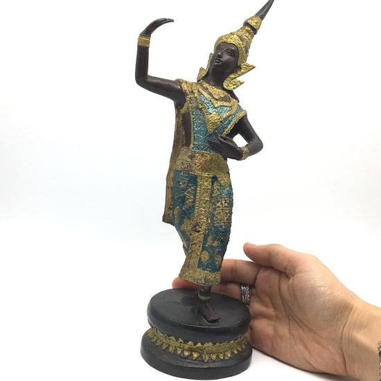 Vintage Gilded Thai Teppanom Temple Guard Dancer Dancing Statue Sculpt ...